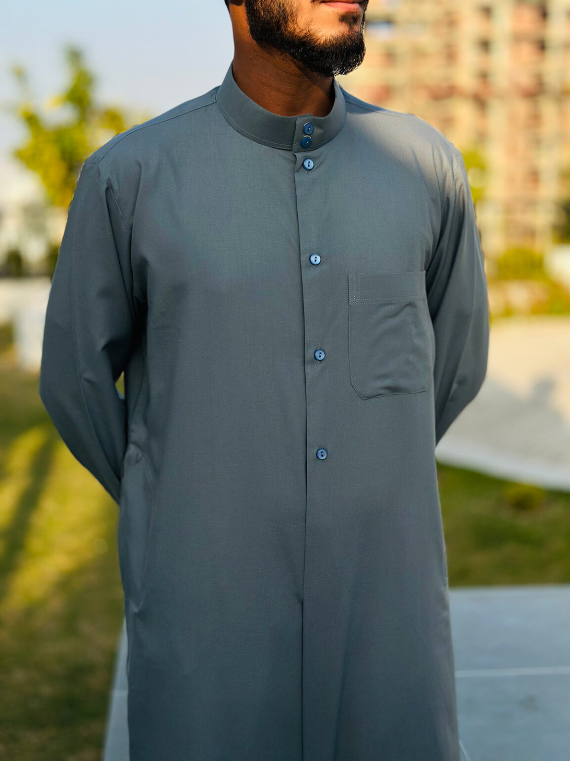 Stone Blue Kuwaiti Thobe | Guraba